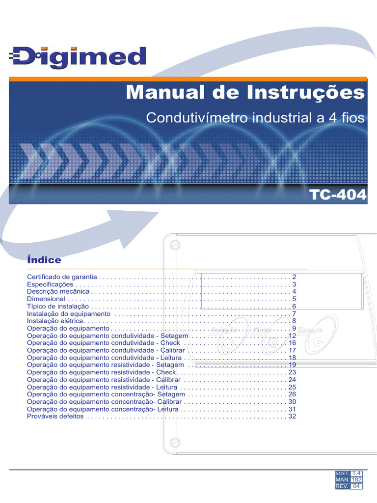 Manual TC404 - Condutivímetro Digimed ETA | PDF | Tempo | Parafuso