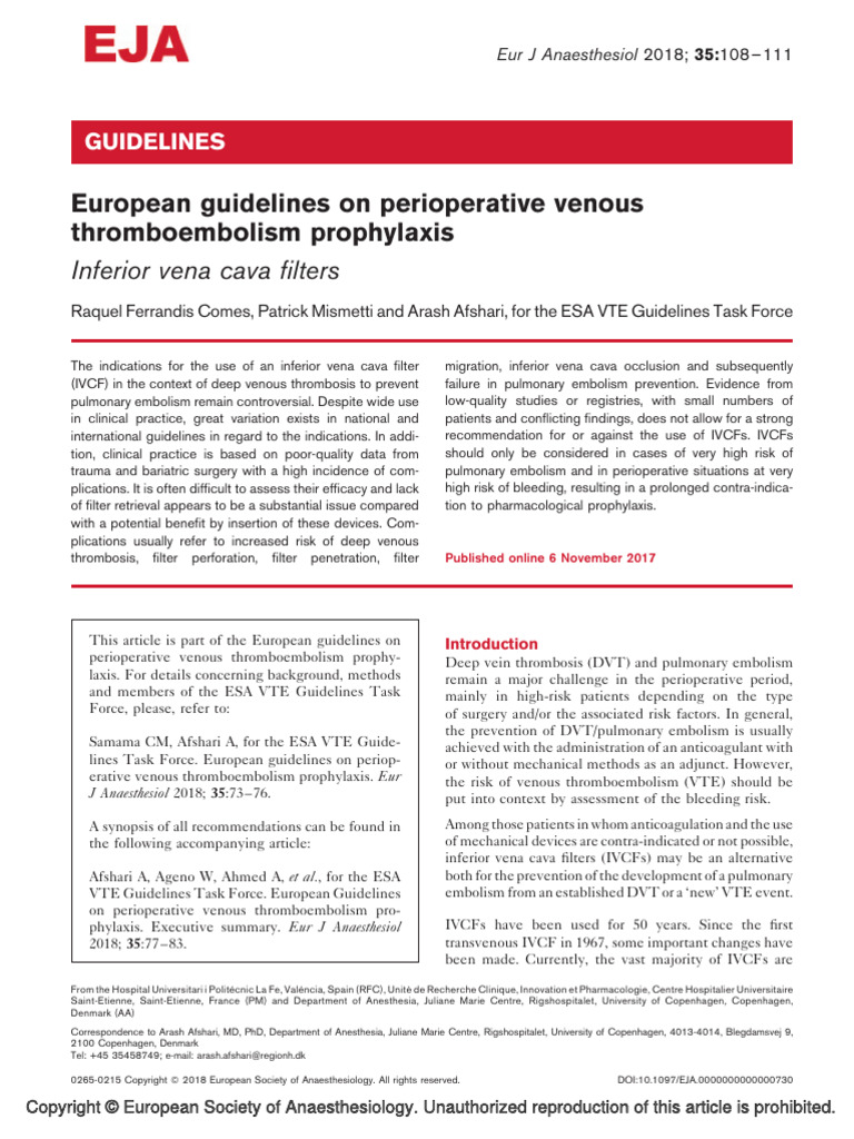 European Guidelines On Perioperative Venous.6 | PDF | Thrombosis ...