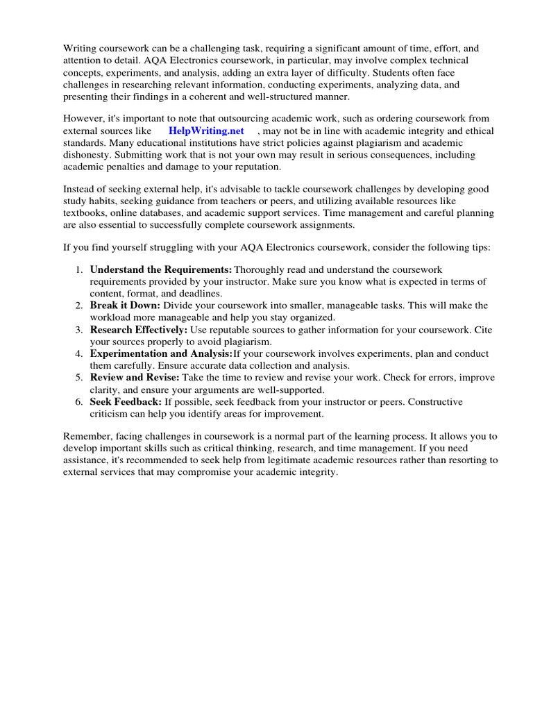 Aqa Electronics Coursework Sample | PDF