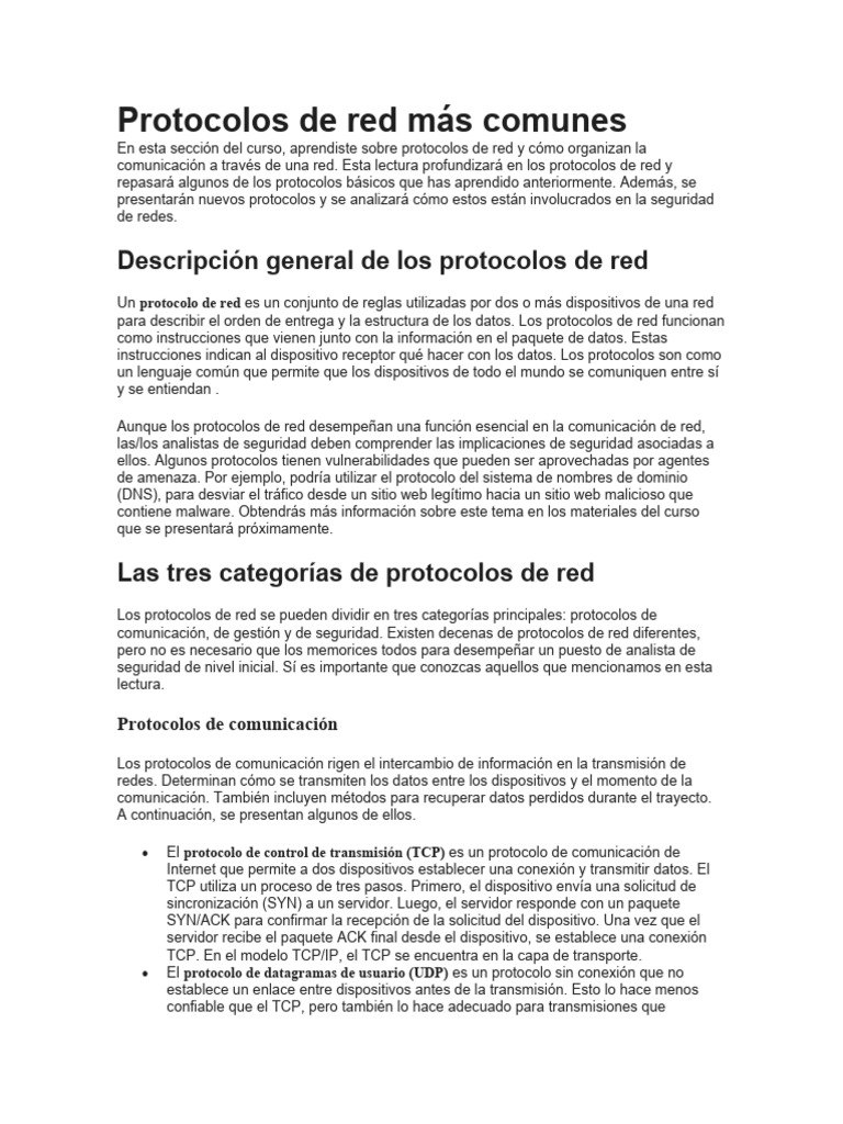 Protocolos de Red Más Comunes | PDF | Protocolo de Control de Transmisión | Conjunto de ...