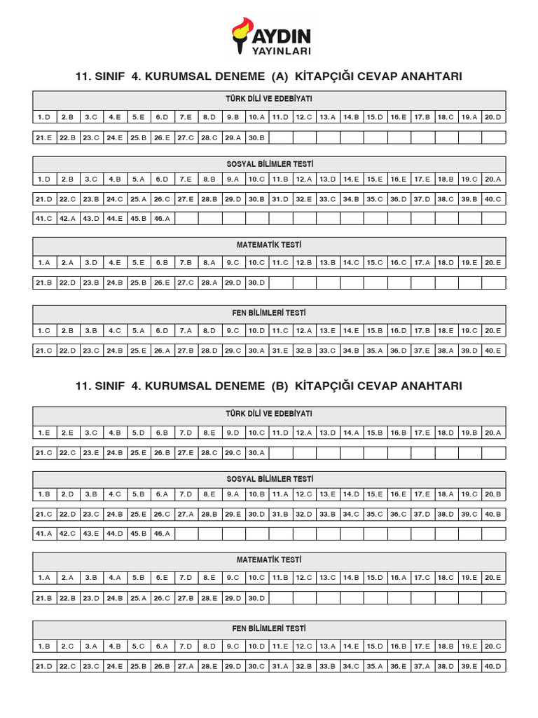11 SNF Kurumsal Deneme 4 CVP Anahtari 2324 | PDF