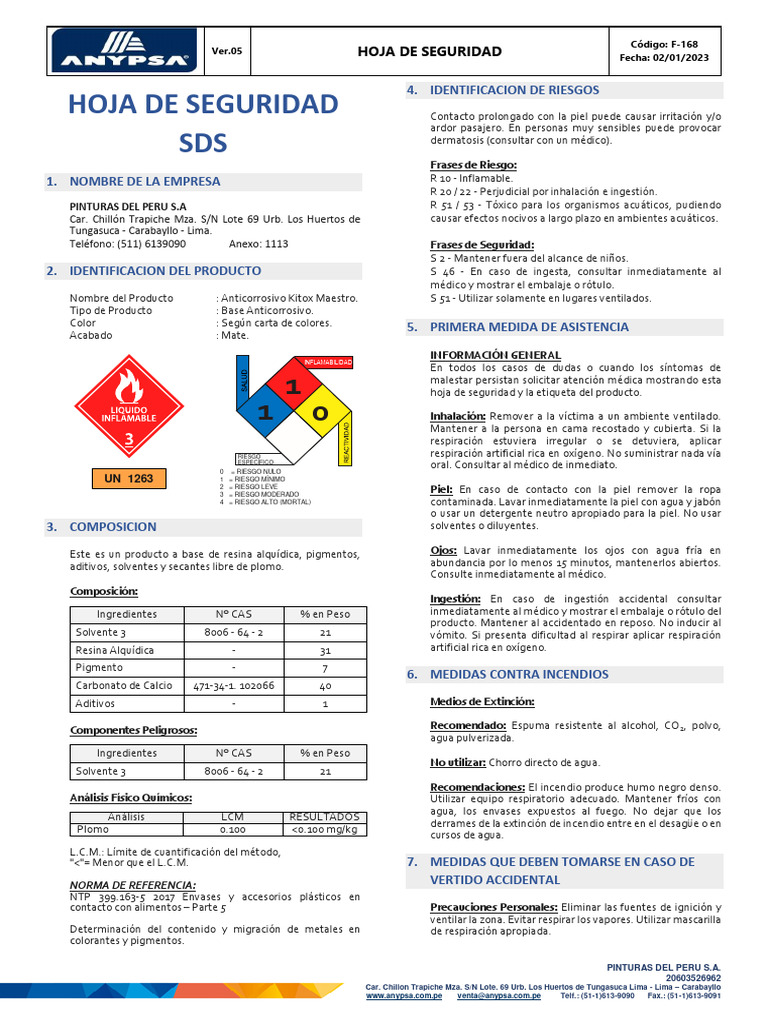 MSDS - Anticorrosivo Standar - MAESTRO | PDF | Agua | Química