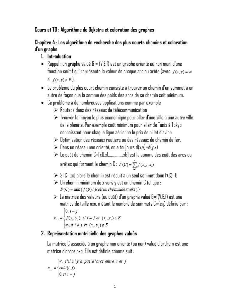 TD 5 TG Algorithme de Dijkstra | PDF | Théorie des graphes | Concepts mathématiques