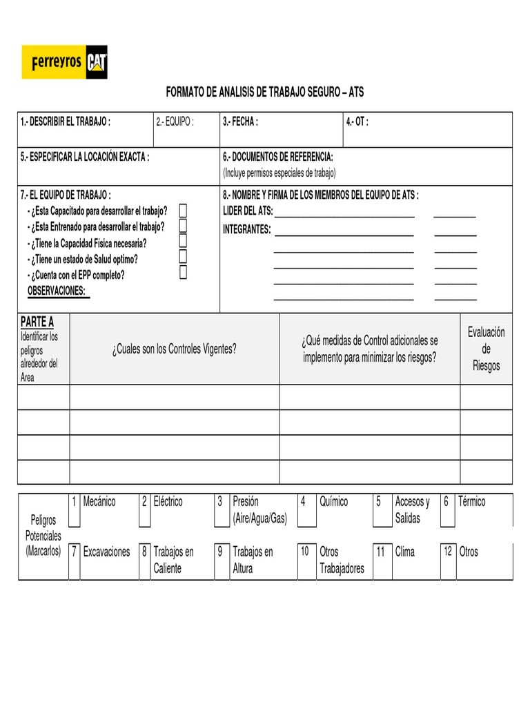 Formato Analisis de Trabajo Seguro Ats | PDF Formato Analisis de Trabajo Seguro Ats | PDF