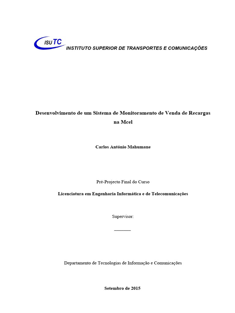 Sistema de Monitoramento de Recargas Mcel | PDF