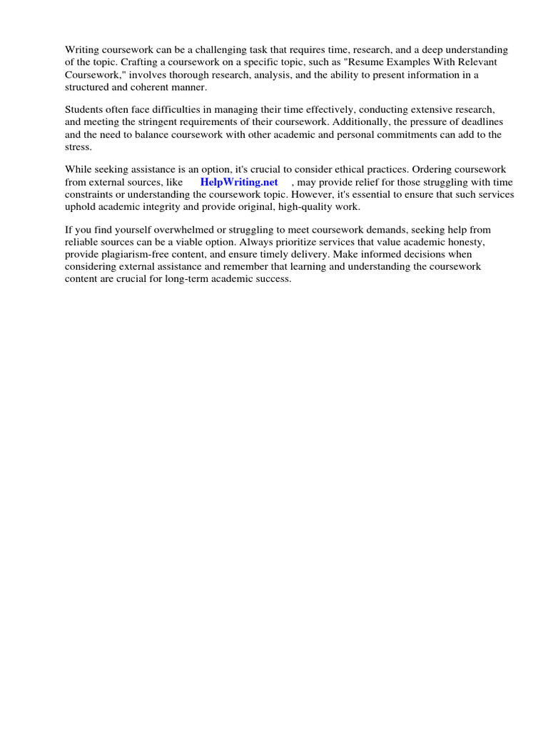 Resume Examples With Relevant Coursework | PDF | Résumé