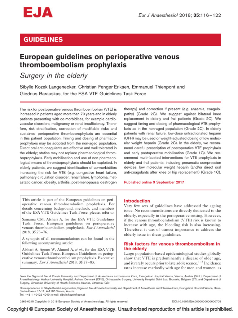 European Guidelines On Perioperative Venous.8 | PDF | Thrombosis ...