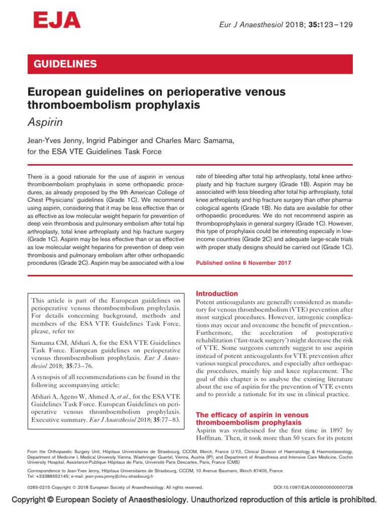 European Guidelines On Perioperative Venous.9 | PDF | Thrombosis | Aspirin