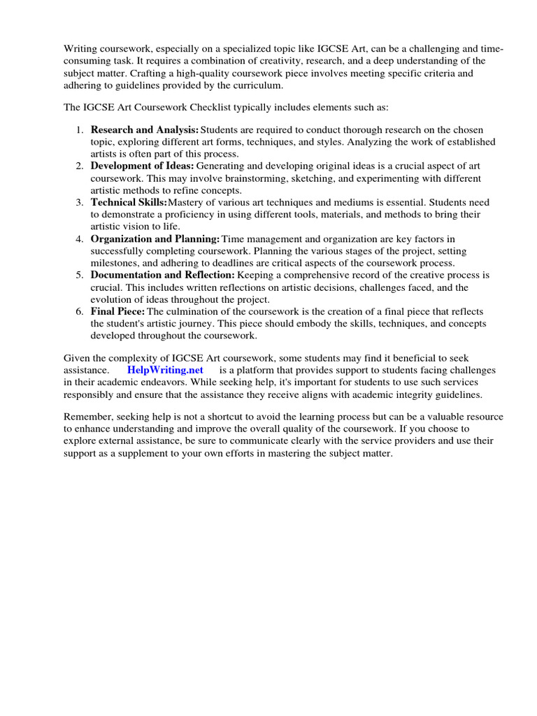 Igcse Art Coursework Checklist Pdf Drawing Creativity
