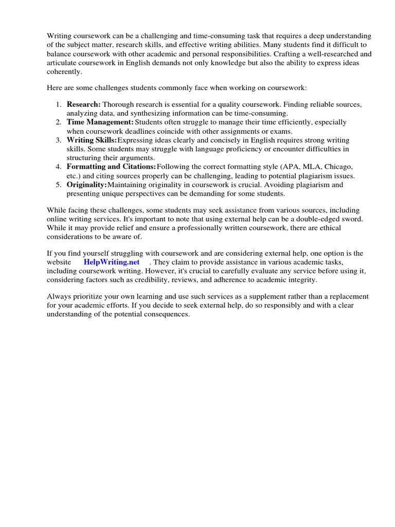 Coursework in English Example | PDF | Plagiarism | Citation