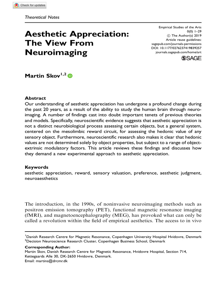 Aesthetic Appreciation: The View From Neuroimaging: Martin Skov | PDF ...