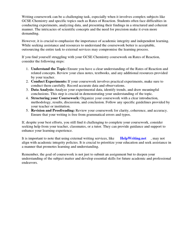 Gcse Chemistry Coursework Rates of Reaction | PDF | Experiment ...
