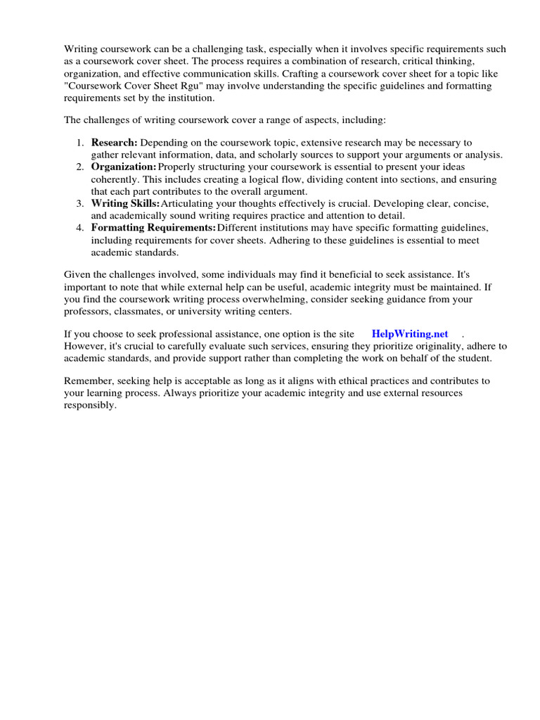 Coursework Cover Sheet Rgu | PDF | Thought | Employment Coursework Cover Sheet Rgu | PDF | Thought | Employment