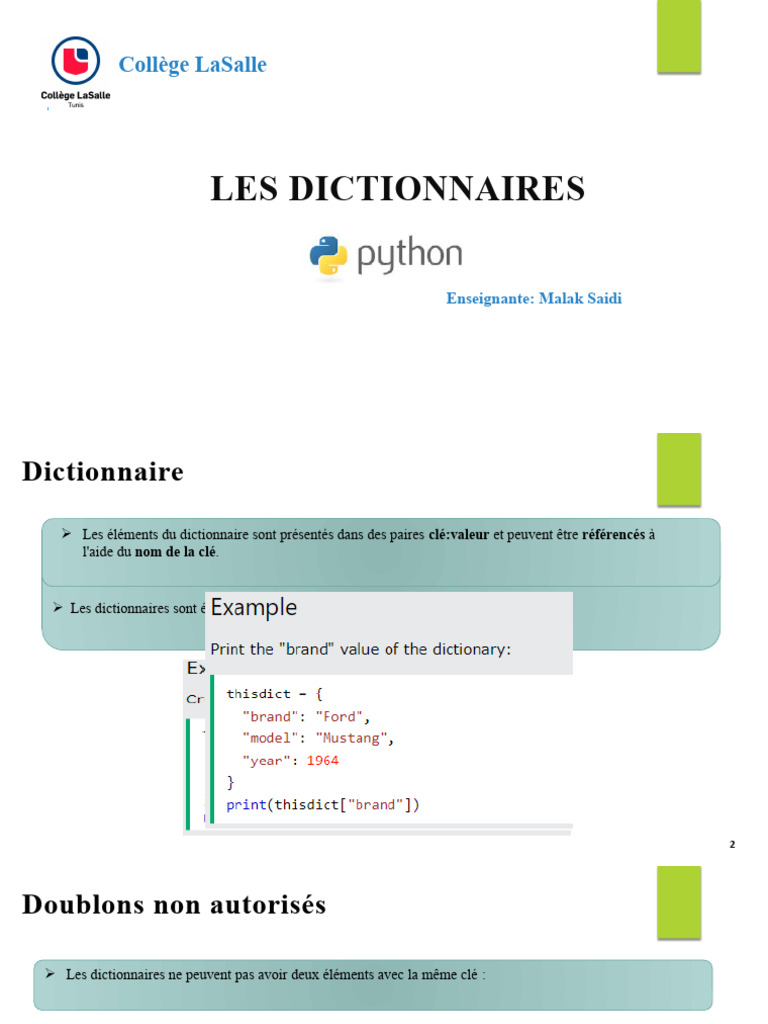 Les Dictionnaires | PDF | Structure de contrôle | Programmation informatique
