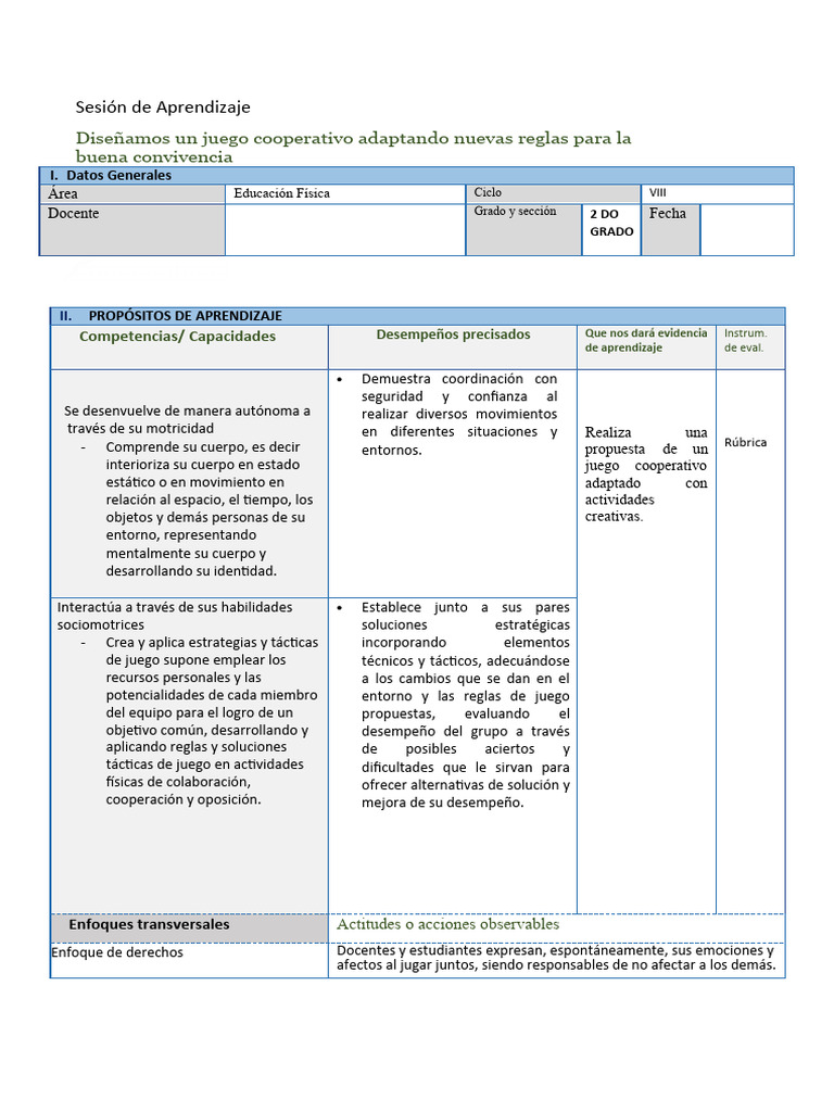 Sesión de Aprendizaje-CICLO 6 - 02 | PDF | Aprendizaje | Modificación ...