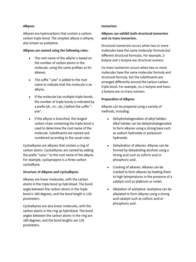 Organic Chemistry - Alkynes | PDF | Alkane | Isomer