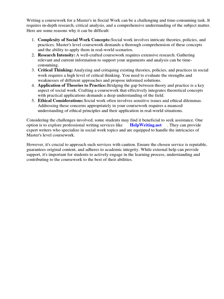 Coursework For Masters in Social Work | PDF | Social Work | Theory