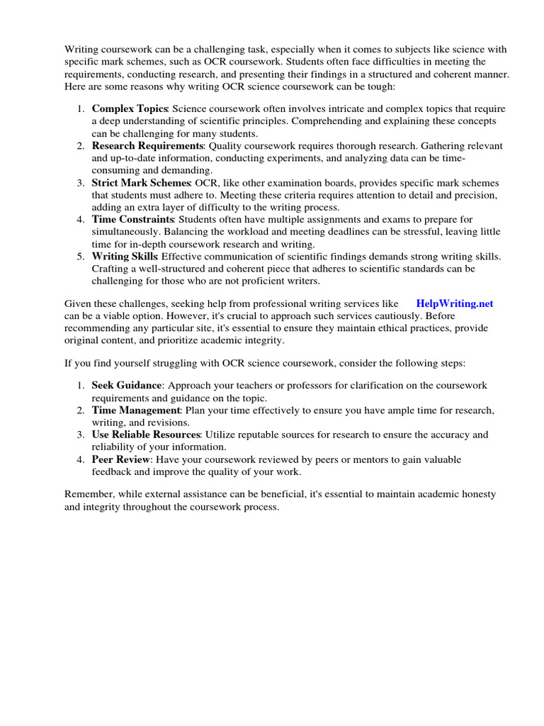 Ocr Coursework Mark Scheme Science | PDF | Science | Gce Advanced Level ... Ocr Coursework Mark Scheme Science | PDF | Science | Gce Advanced Level ...