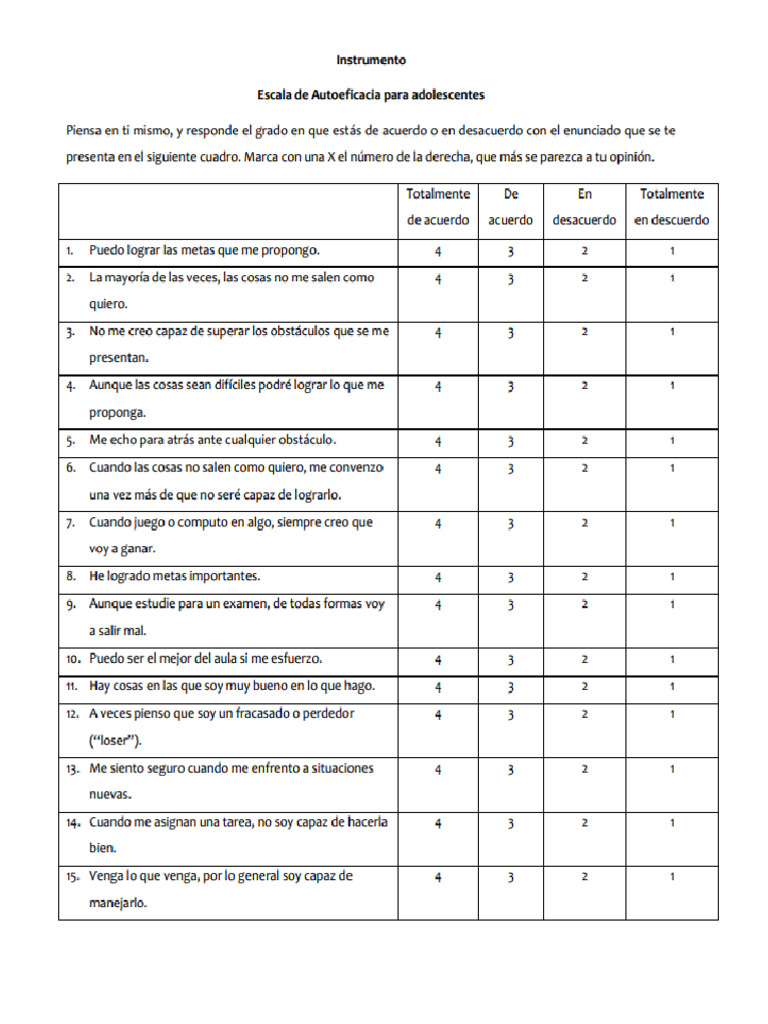 Escala de Autoeficacia | PDF