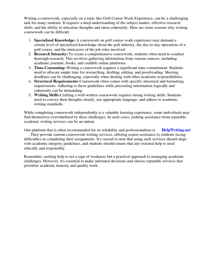 Golf Course Work Experience | PDF | Golf Course | Employment