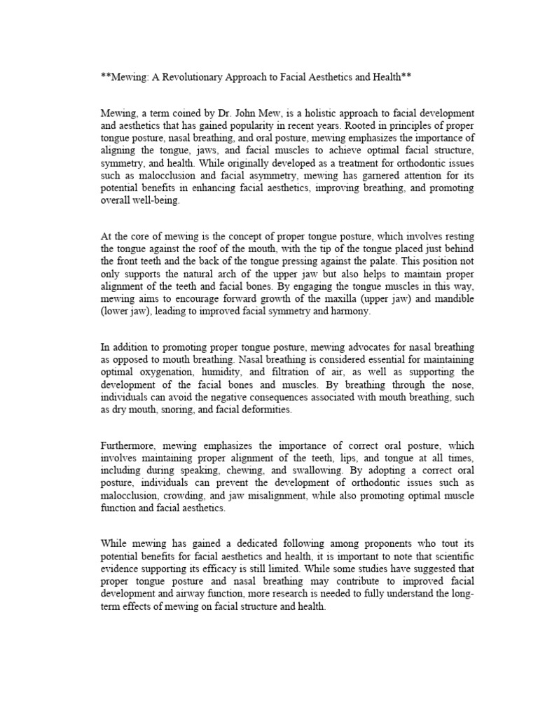 Mewing A Revolutionary Approach To Facial Aesthetics and Health | PDF ...
