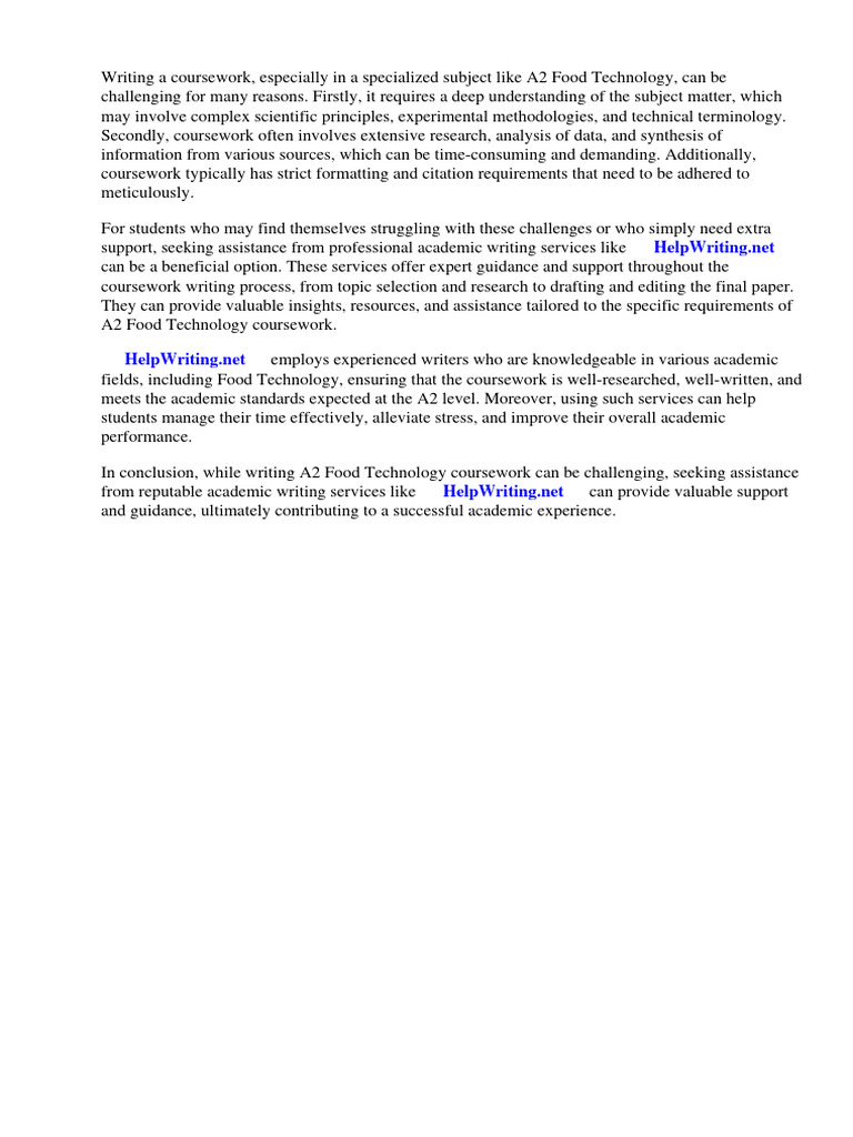 A2 Food Technology Coursework | PDF