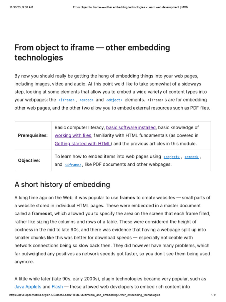 From Object To Iframe - Other Embedding Technologies - Learn Web Development - MDN | PDF | World ...