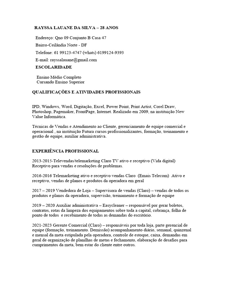 Currículum Vitae Rayssa Lauane | PDF