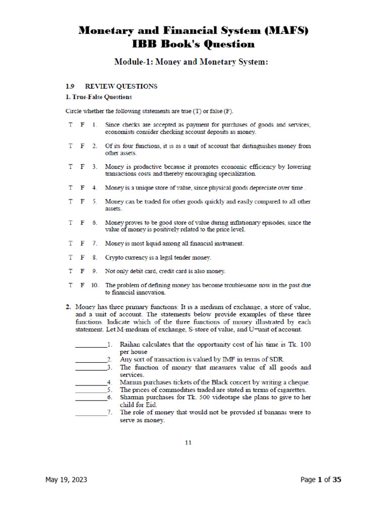 Monetary and Financial System MAFS | PDF