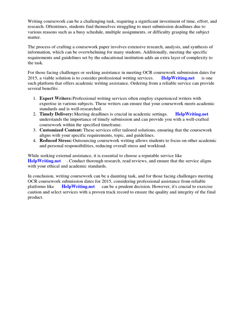 Ocr Coursework Submission Dates 2015 | PDF | Gce Advanced Level (United ...