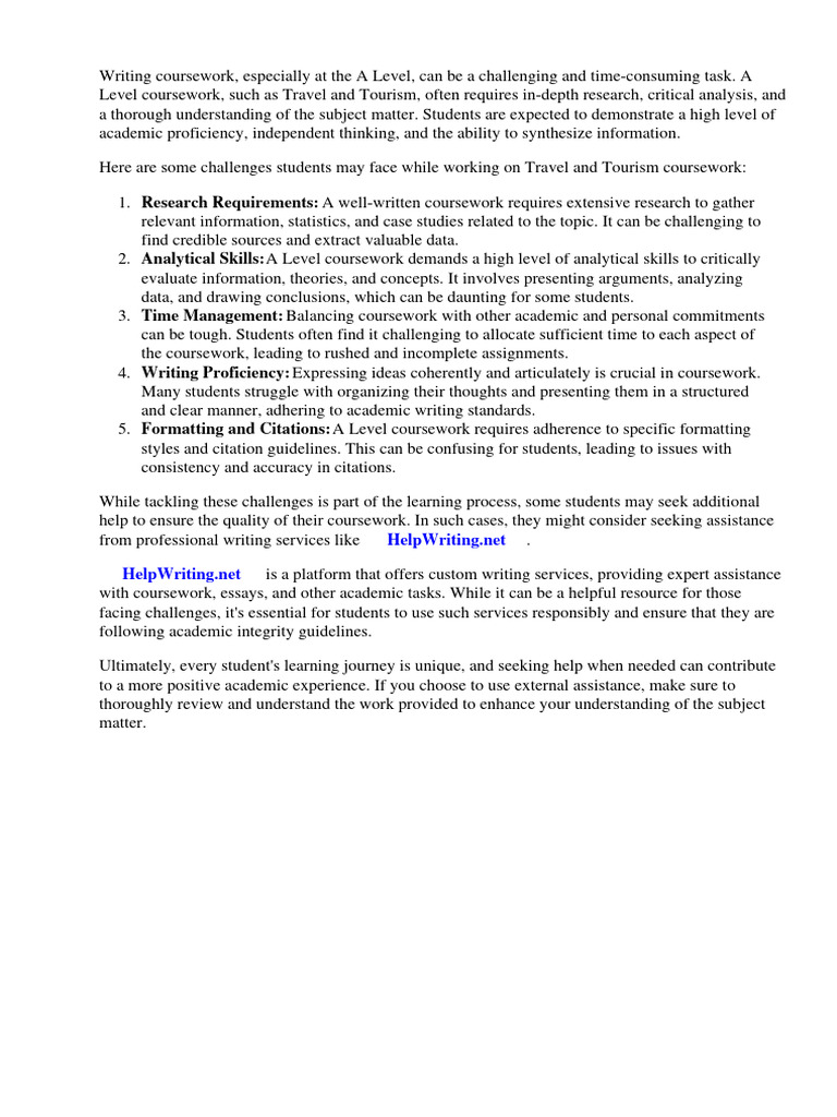 Travel and Tourism Coursework A Level | PDF | Tourism | Thought