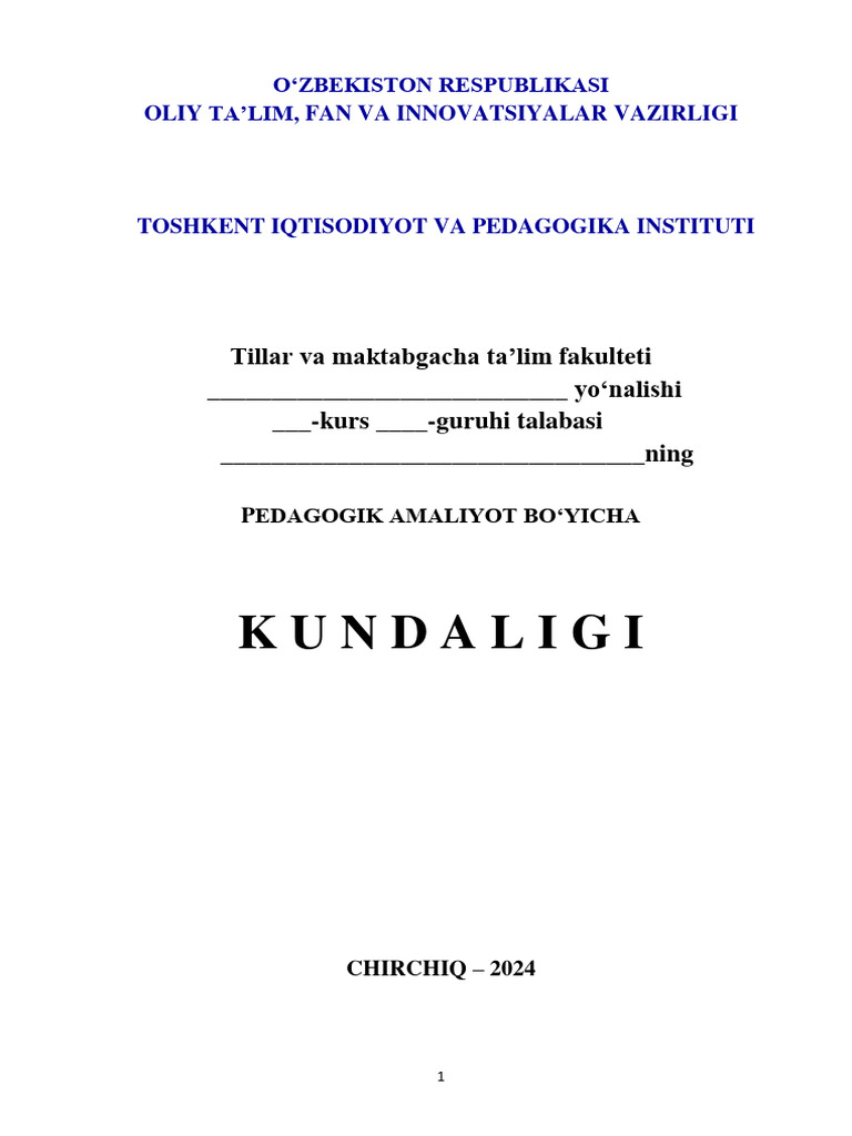 SIRTQI TA'LIM SHAKLIAmaliyot Kundaligi | PDF