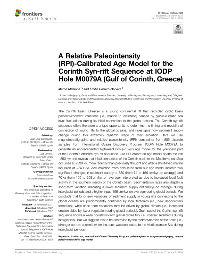 A Relative Paleointensity (RPI) - Calibrated Age Model For The Corinth ...