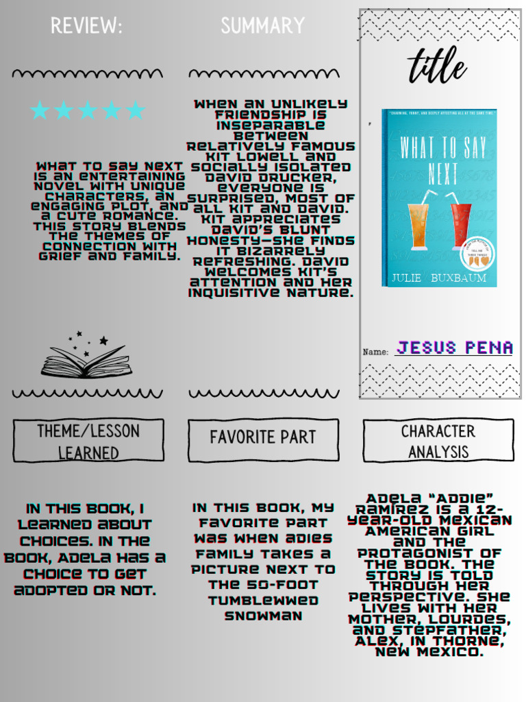 Black and White Book Tasting Reading Trifold Worksheet | PDF