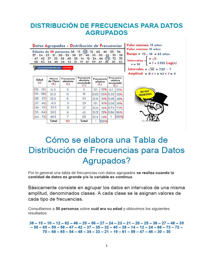 Distribución de Frecuencias para Datos Agrupados Estadistica Ejemplo Ejercicio | PDF | Ciencia y ...