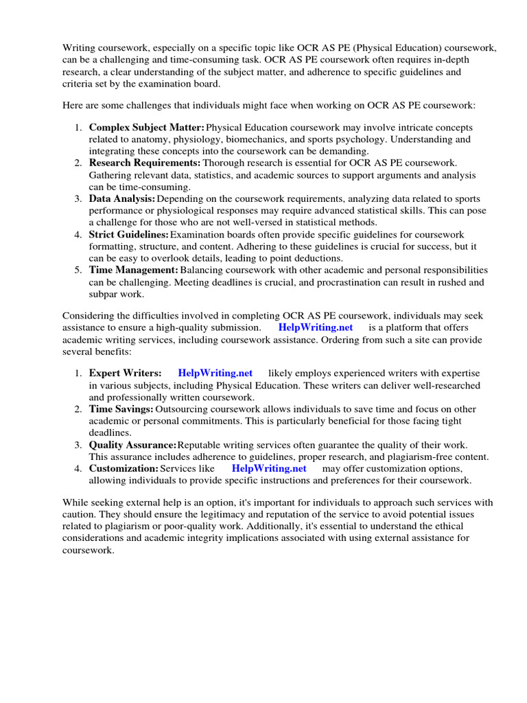 Ocr As Pe Coursework Guidance | PDF | Business | Self-Improvement
