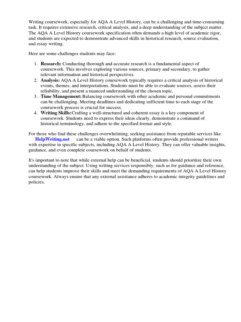 Aqa A Level History Coursework Specification | PDF