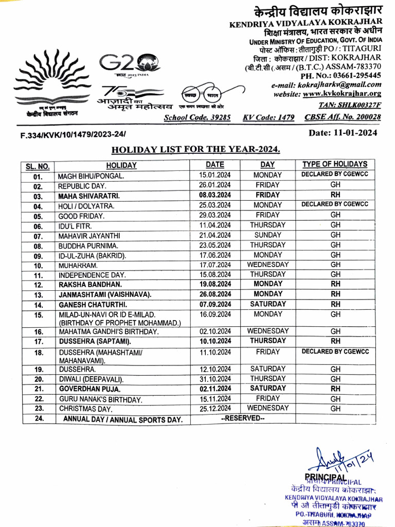 Holiday List For The Year 2024 | PDF | Hindu Worship | South Asia