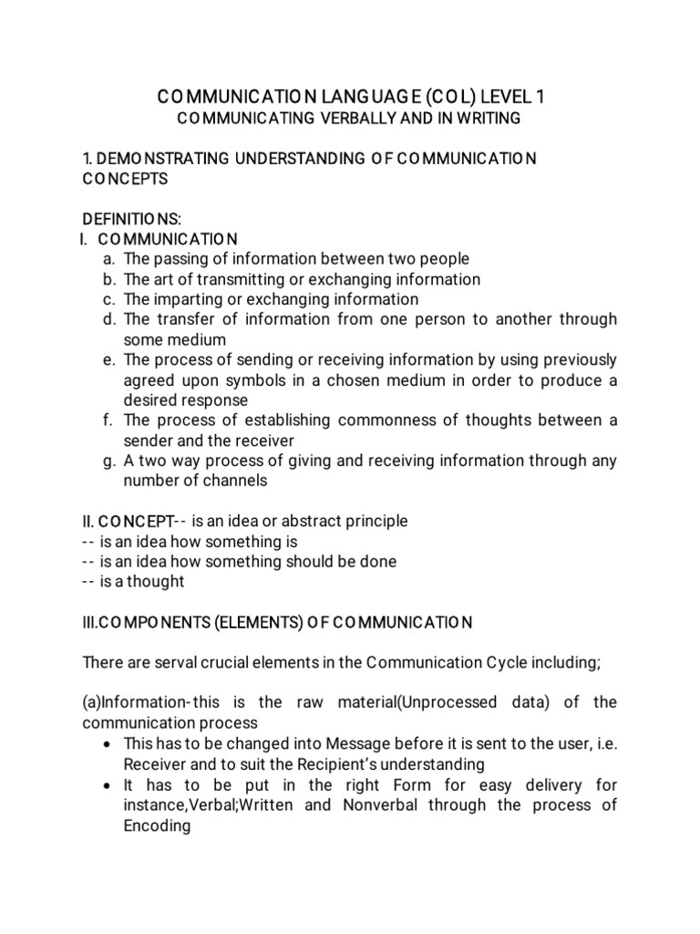 Communication Language Level 1 Guide | PDF
