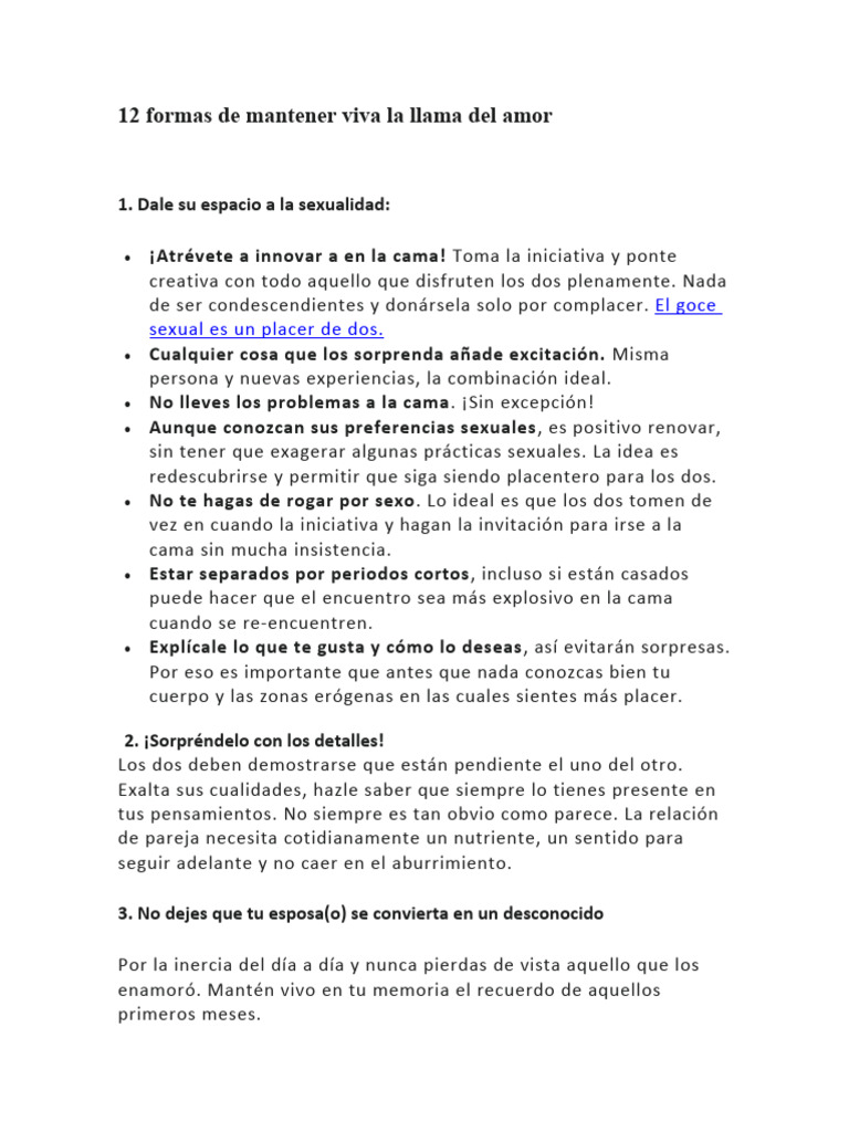 12 Formas de Mantener Viva La Llama Del Amor | Descargar gratis PDF | Amor | Placer