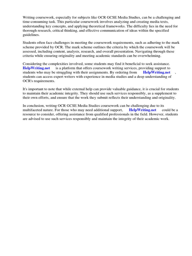 Ocr Gcse Media Studies Coursework Mark Scheme | PDF | Understanding ... Ocr Gcse Media Studies Coursework Mark Scheme | PDF | Understanding ...