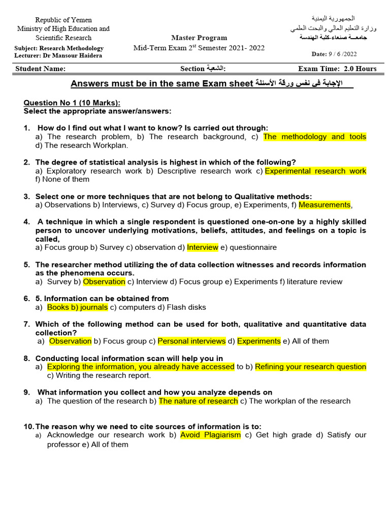 Mid-Term Exam-RM-PM Group, MSC SU-2021-2022-Exam SOL | PDF | Survey ...