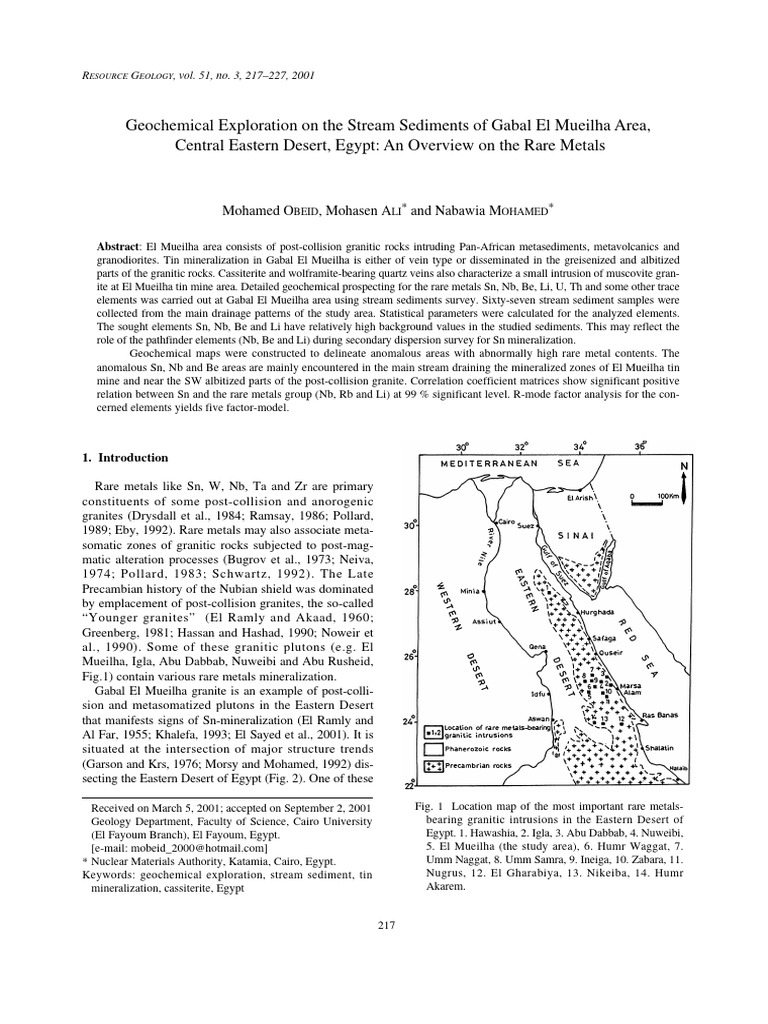 Resource Geology - 2008 - OBEID - Geochemical Exploration On The Stream ...