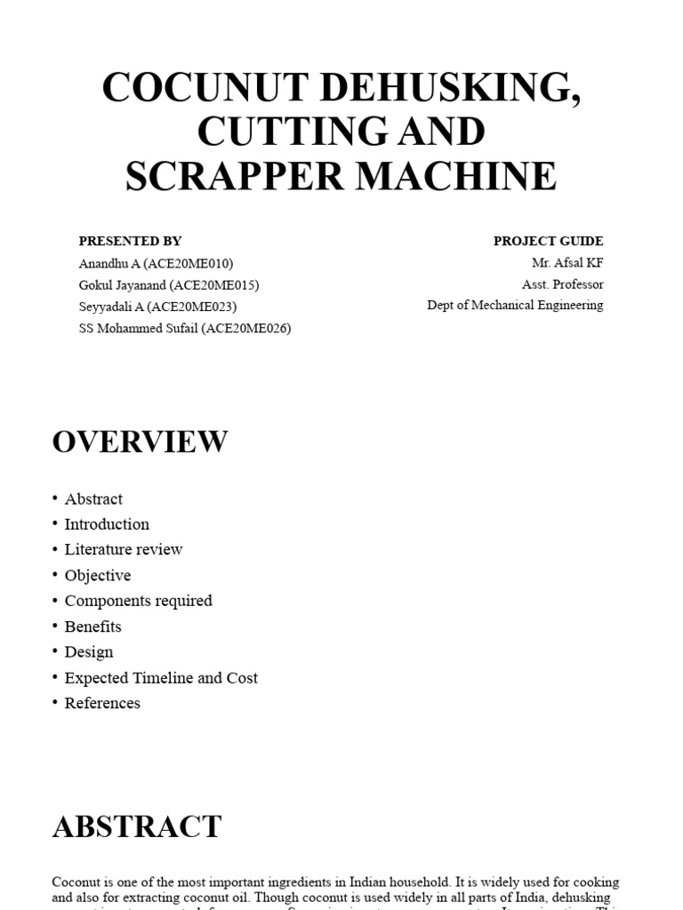 Cocunut Dehusking, Cutting and Scrapper Machine | PDF | Coconut | Gear