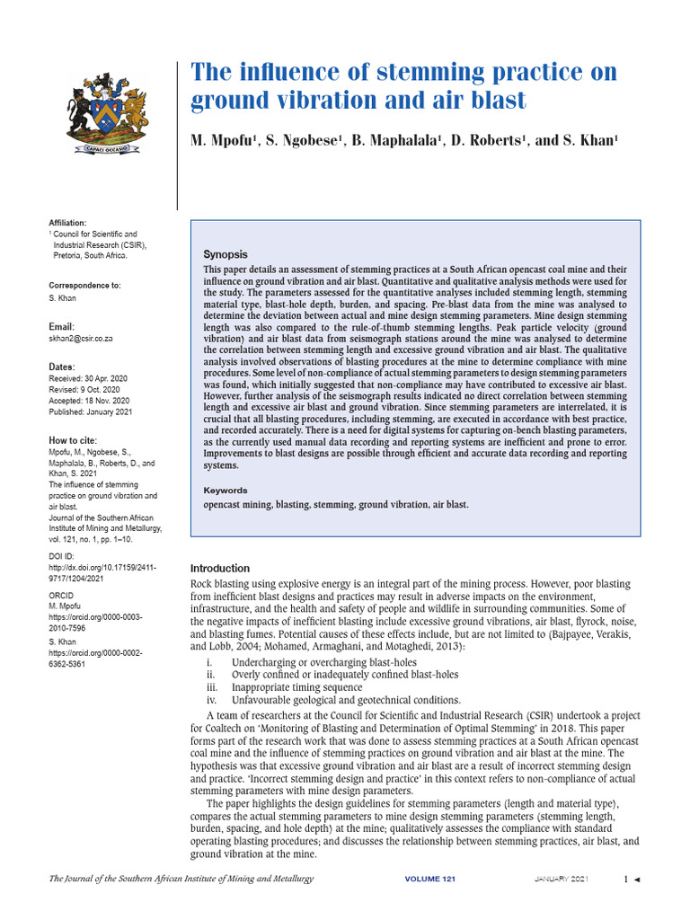 The Influence of Stemming Practice On Ground Vibration and Air Blast ...