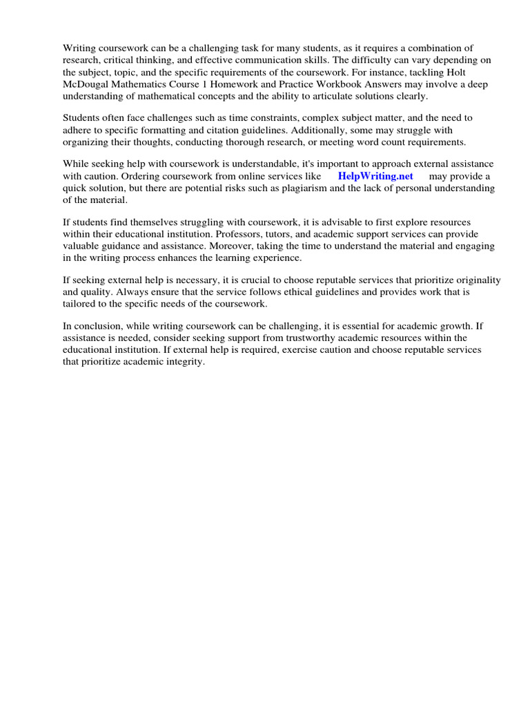 Holt Mcdougal Mathematics Course 1 Homework and Practice Workbook ...