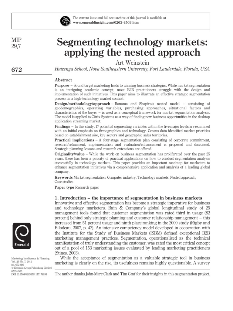 Segmenting Technology Markets | PDF | Market Segmentation | Marketing