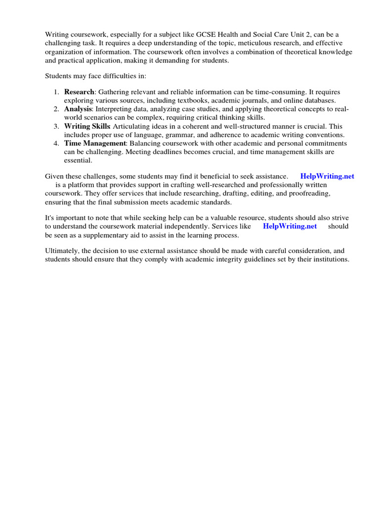 Gcse Health and Social Care Unit 2 Coursework | PDF