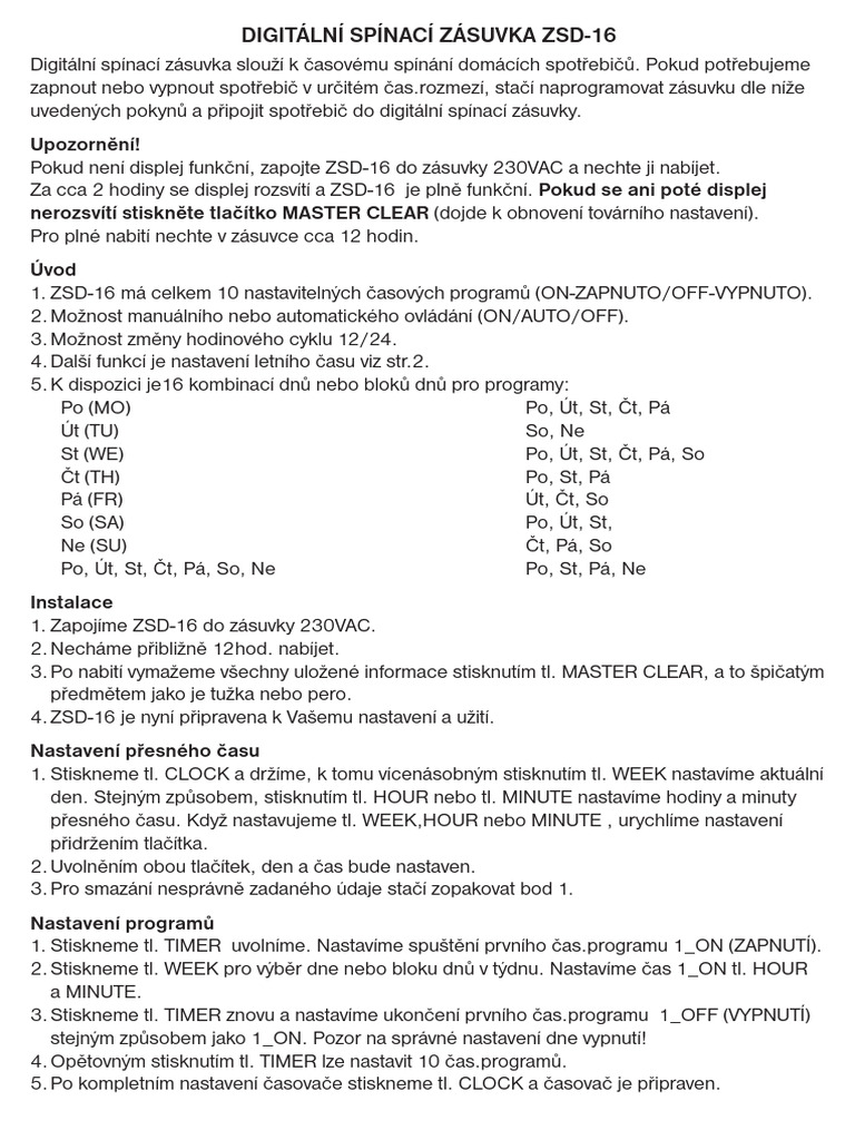 Navod Elektrobock ZSD-16 | PDF