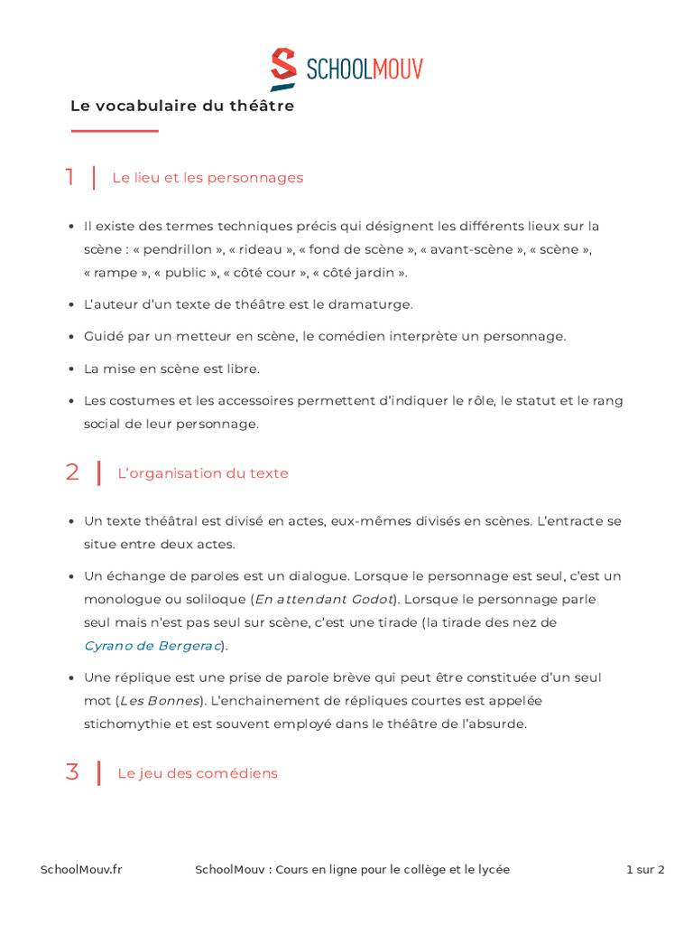 Vocabulaire essentiel du théâtre | PDF | Théâtre | Acteur